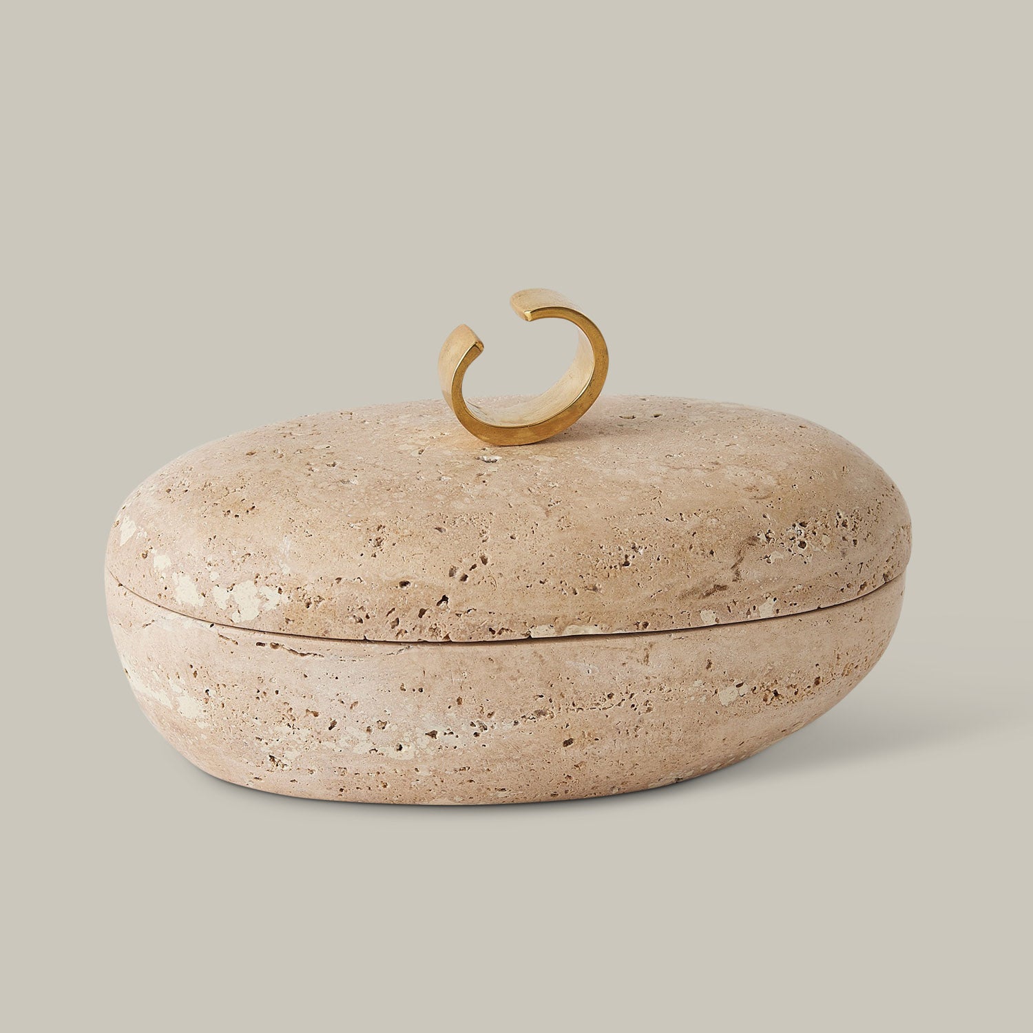 Caillou Lidded Pot (Travertine)